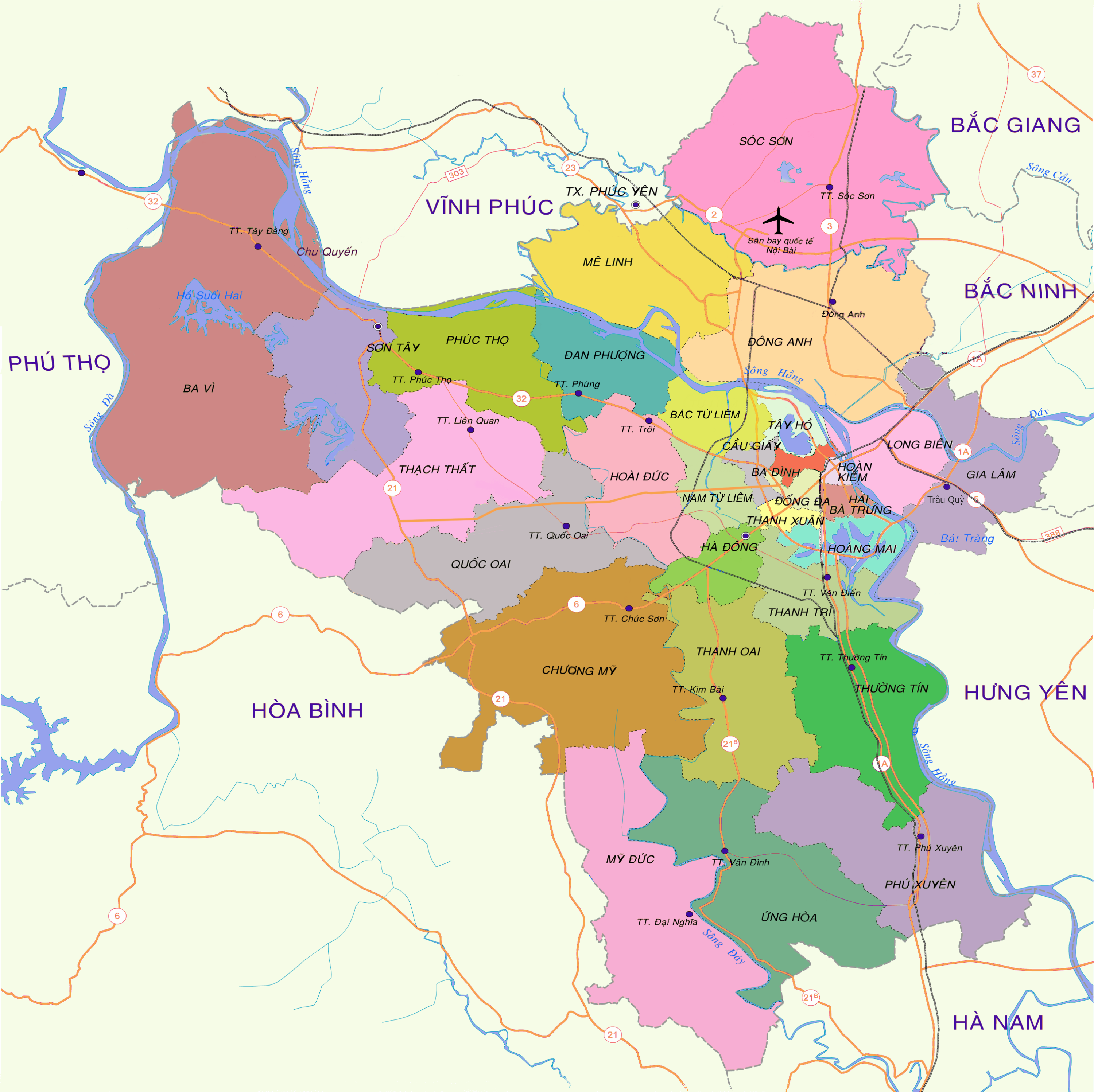 Hanoi District Map - Hanoi Tours Hanoi District Map - Hanoi Tours